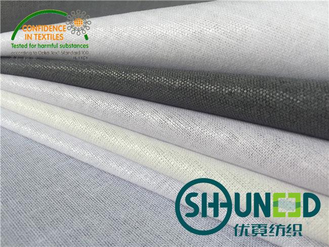 White Cotton Interlining With Hard Handfeeling , Interfacing Material